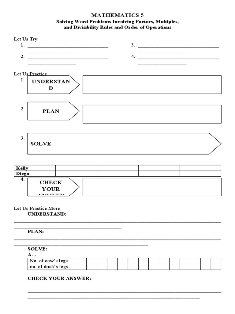 Answer Sheet Quarter 1 Week 2 Grade 5 PDF