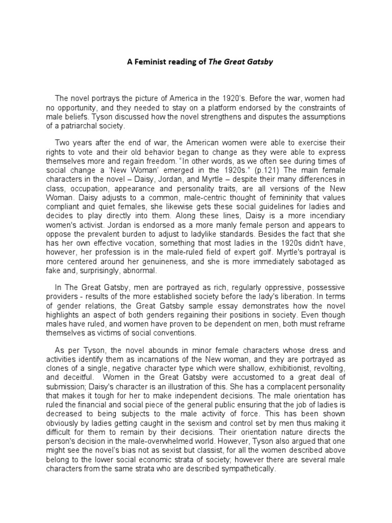 A Feminist Reading of The Great Gatsby | PDF | Gender Studies | Feminism