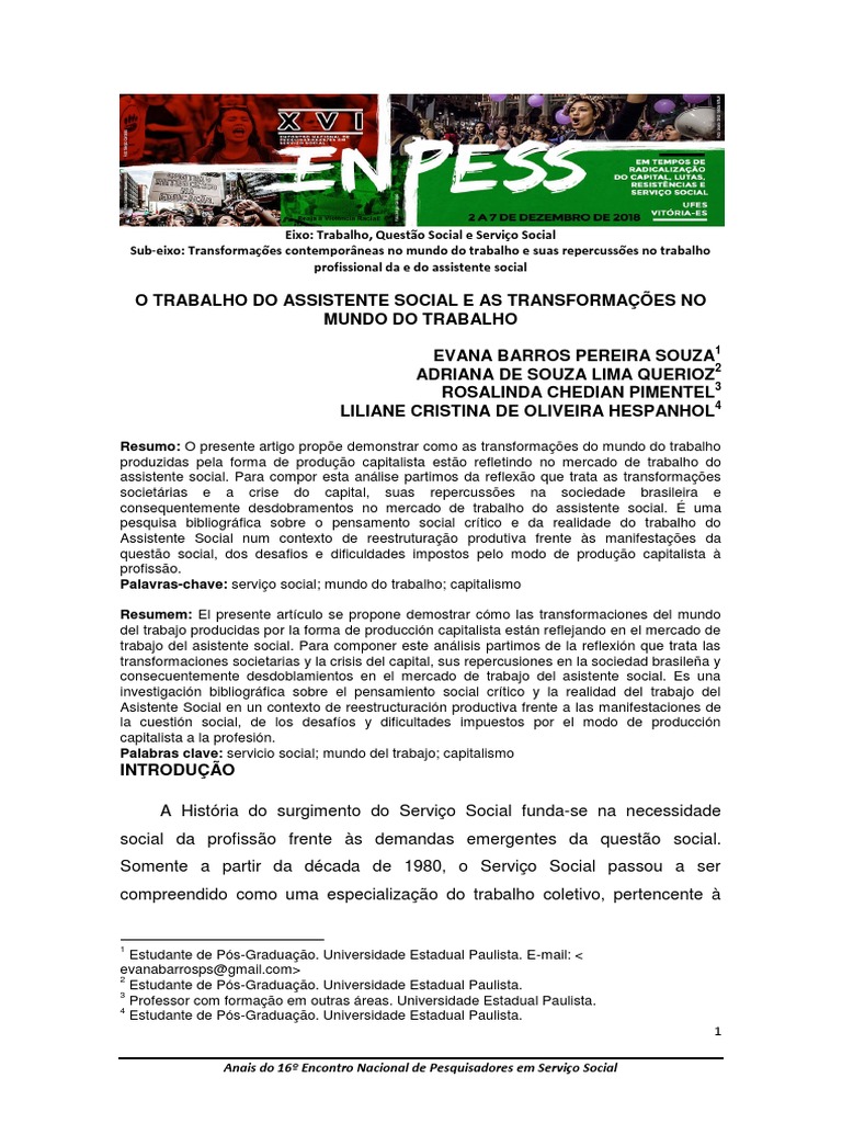 Transformações no Trabalho do Assistente Social | PDF | Trabalho social ...