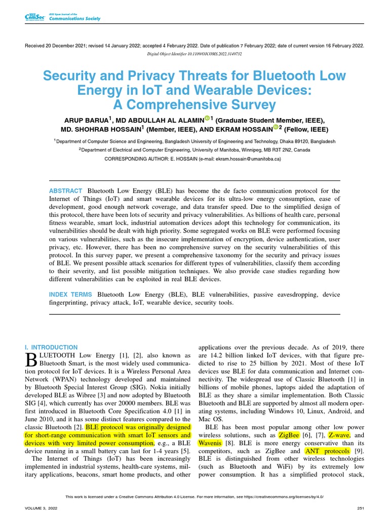Security and Privacy Threats for Bluetooth Low Energy in IoT and ...