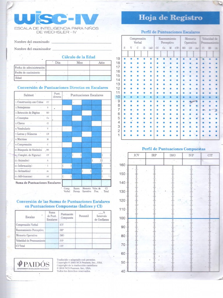 WISC IV Protocolo ARG | PDF