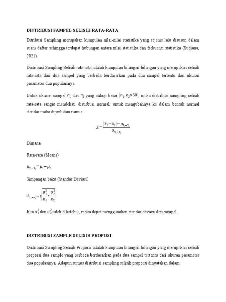 Distribusi Sampel Selisih Rata-Rata & Proporsi | PDF
