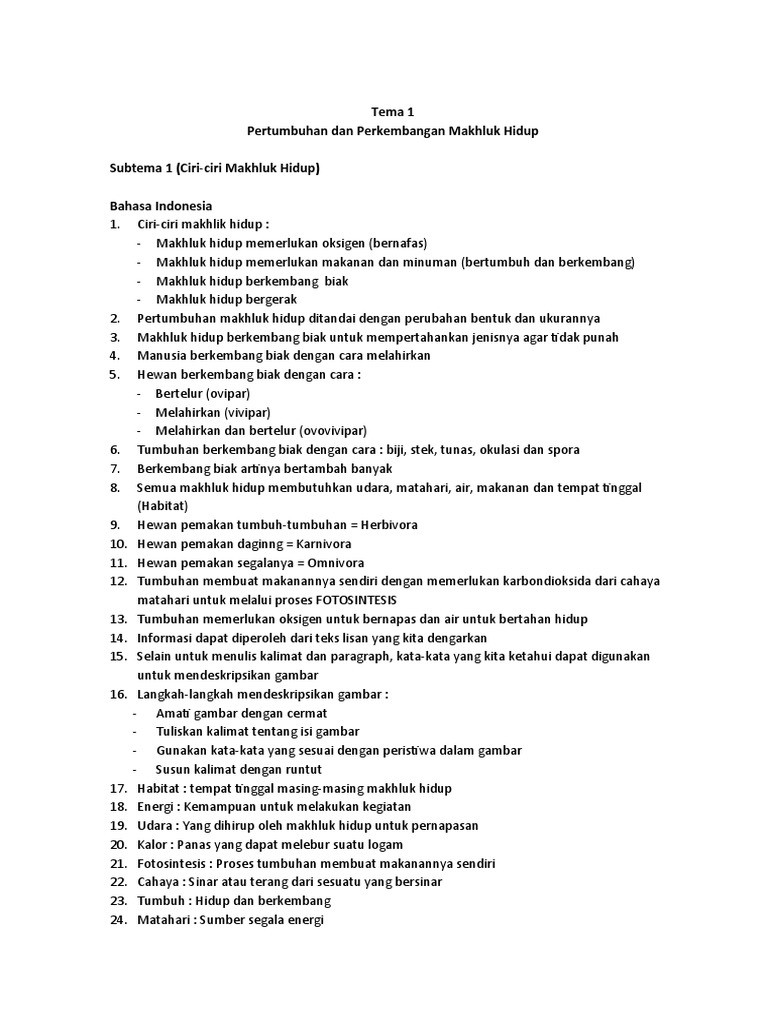 Materi Tema 1 ST 1 | PDF