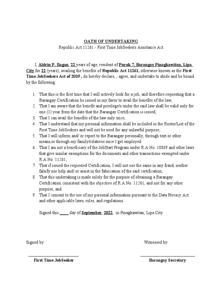 Oath of Undertaking | PDF