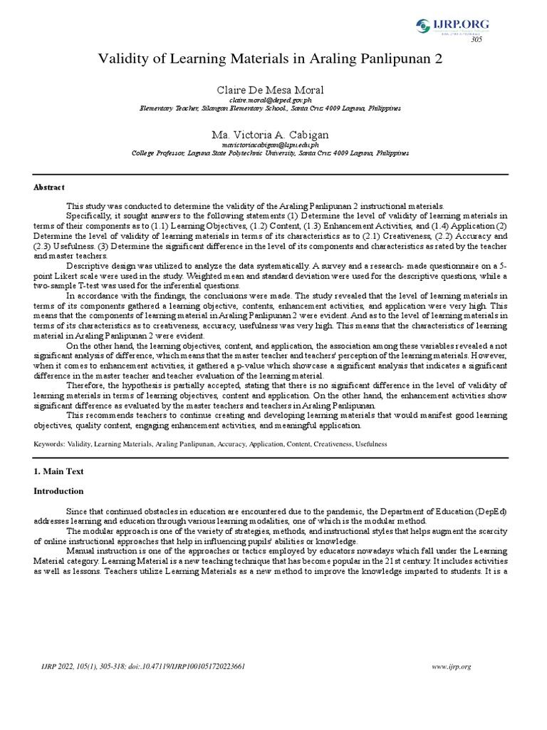 Validity of Learning Materials | PDF | Teaching Method | Learning