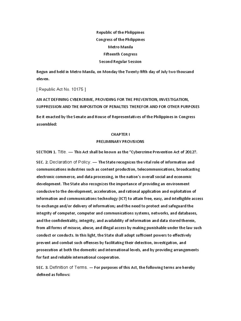 Republic of The Philippines R.A 10175 | PDF | Computer Security | Security