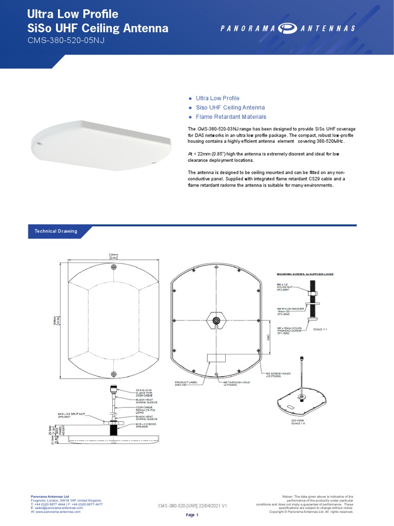 Ultra Low Profile SiSo UHF Ceiling Antenna - Panorama Antennas LTD ...