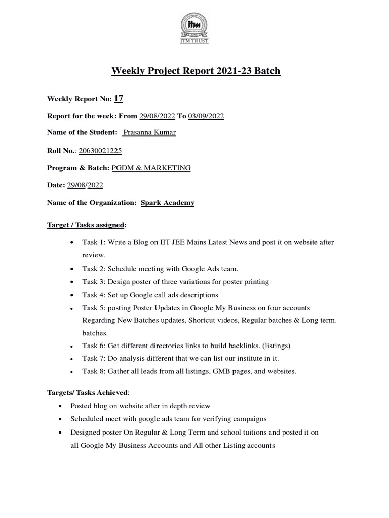 Week 17 Internship Report | PDF