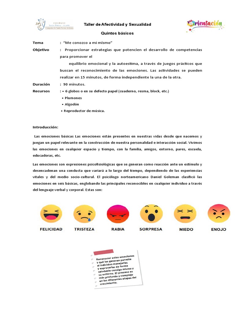 Taller Afectividad Quintos Basicos | PDF | Las emociones | Ira