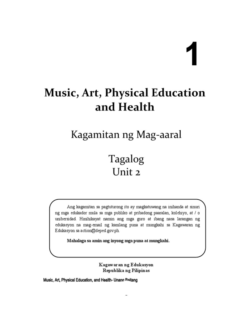 Music, Art, Physical Education and Health: Kagamitan NG Mag-Aaral ...