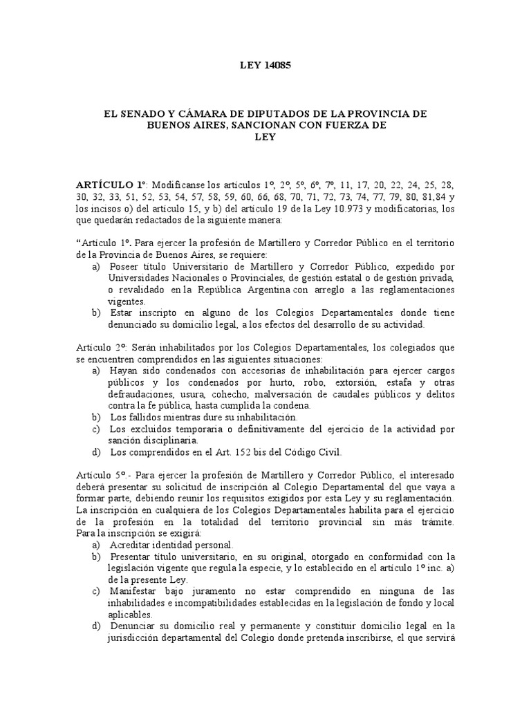 Ley 14085 | PDF | Estatuto de limitaciones | Subasta