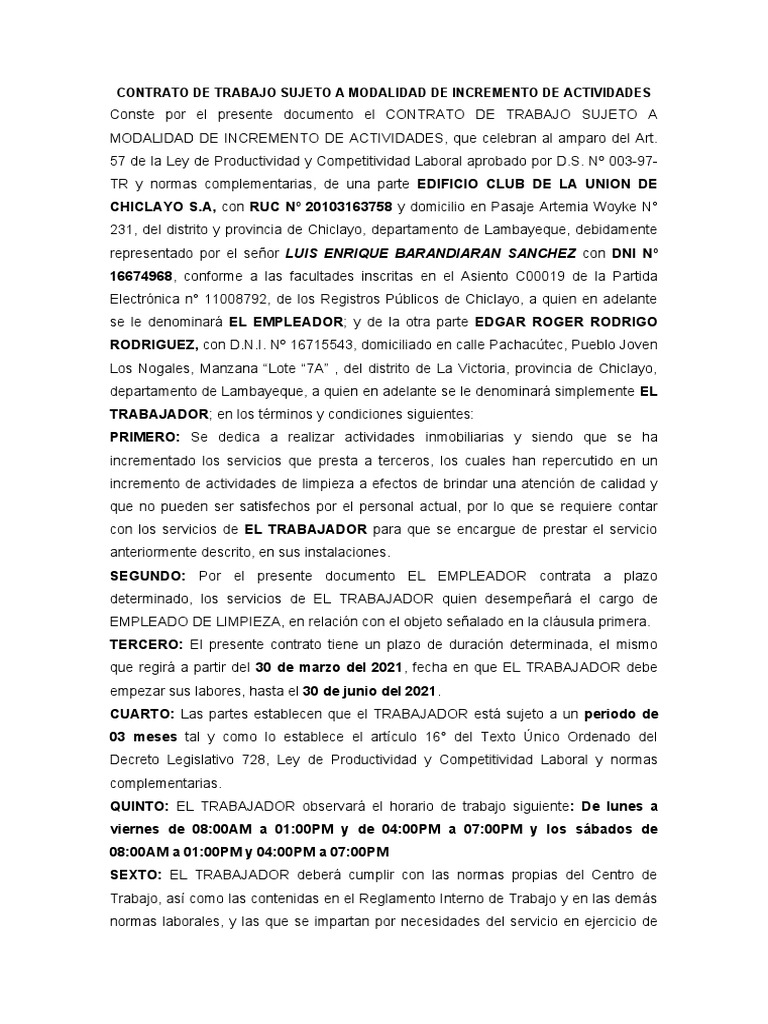 02 Modelos de Contratos | PDF | Derecho laboral | Business
