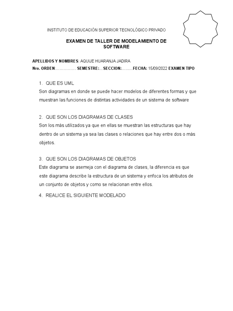 Examen Taller de Modelamiento UML | PDF | Informática | Tecnología