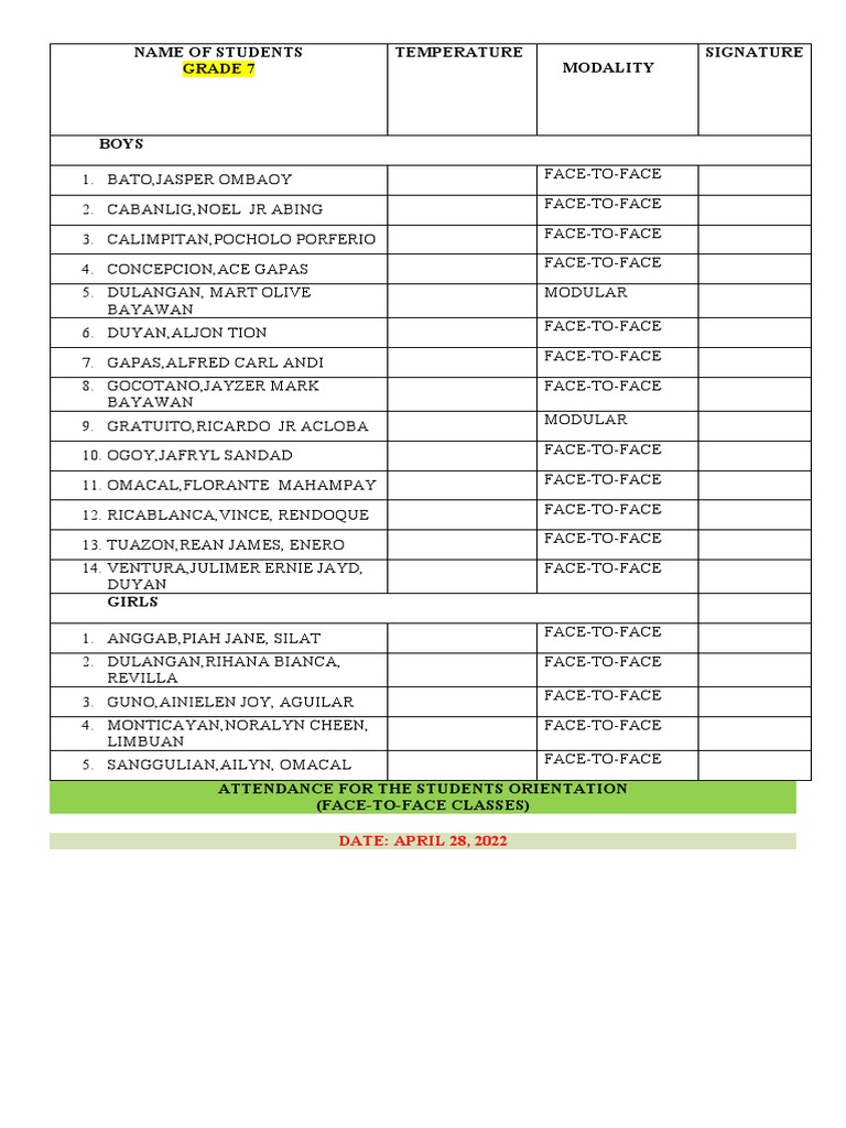 Attendance (Students Orientation) | PDF