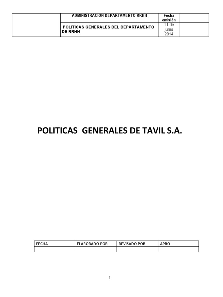 Politicas Generales de Tavil S.A. | PDF | Business | Economias