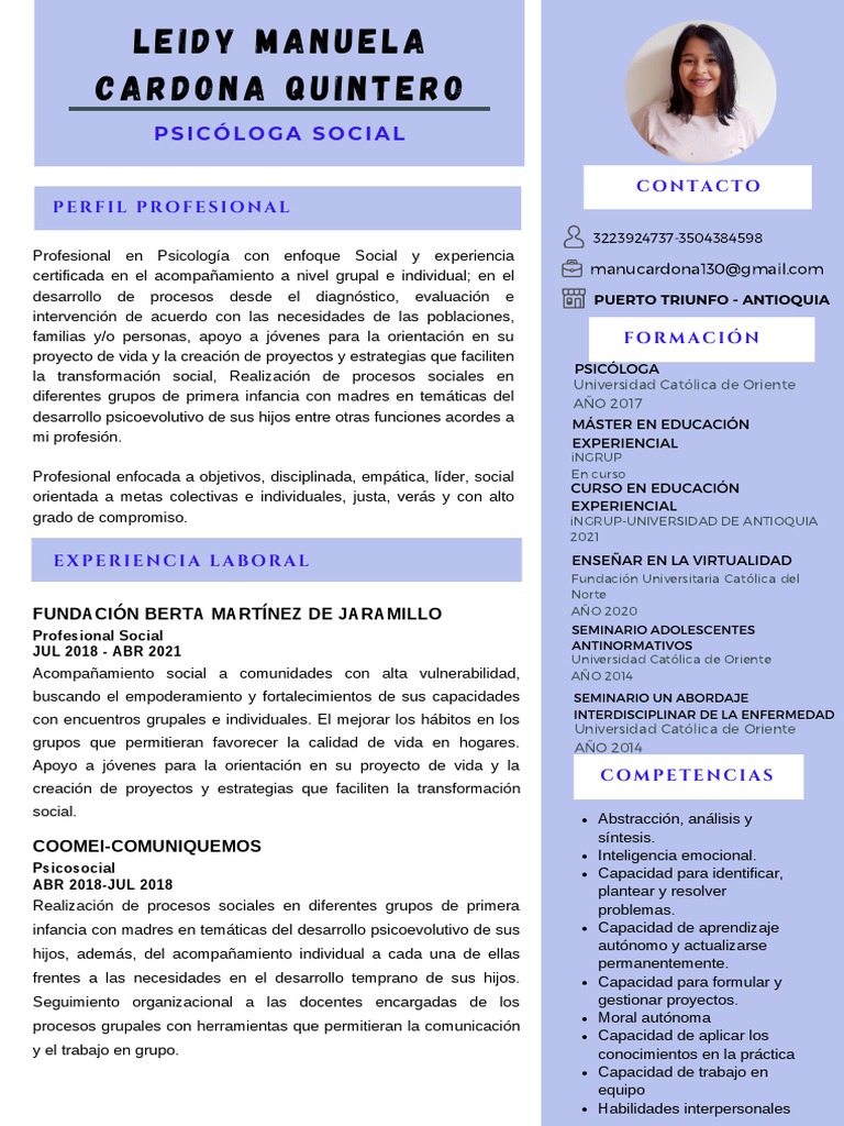 CV - Leidy Manuela Cardona Quintero | PDF | Sicología | Evaluación