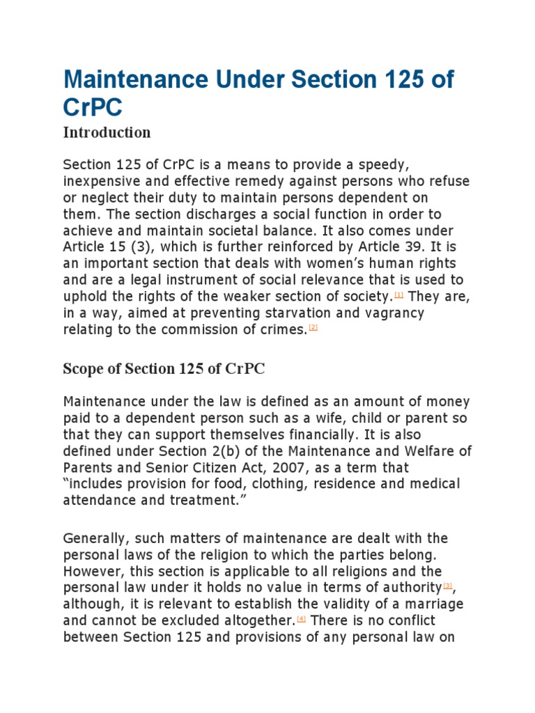 Maintenance Under Section 125 of CRPC | PDF | Marriage | Legitimacy (Family Law)