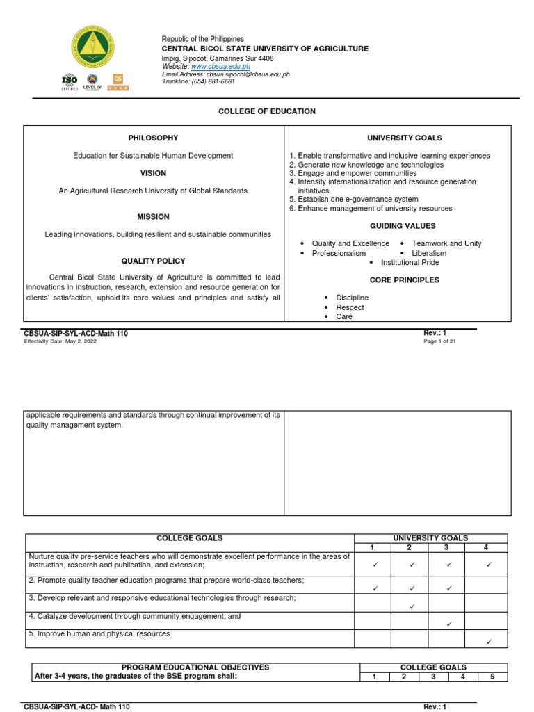 Advanced Statistics Syllabus - CBSUA | PDF | Statistics | Null Hypothesis
