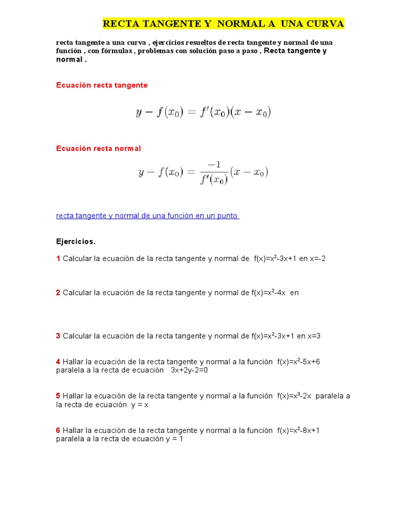 Cálculo de ecuaciones de rectas tangentes y normales a funciones | PDF