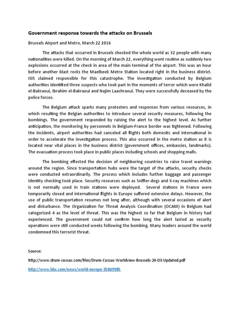 Government Response Towards The Attacks On Brussels | PDF | Human ...