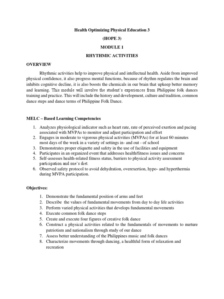 MOD 1 HOPE 3 1st Q | PDF | Dances | Folklore