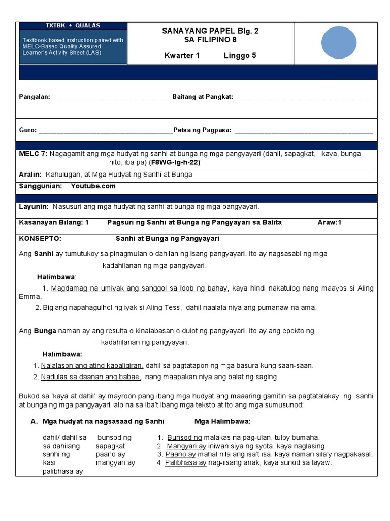 LAS Q1 Filipino8 W5 | PDF