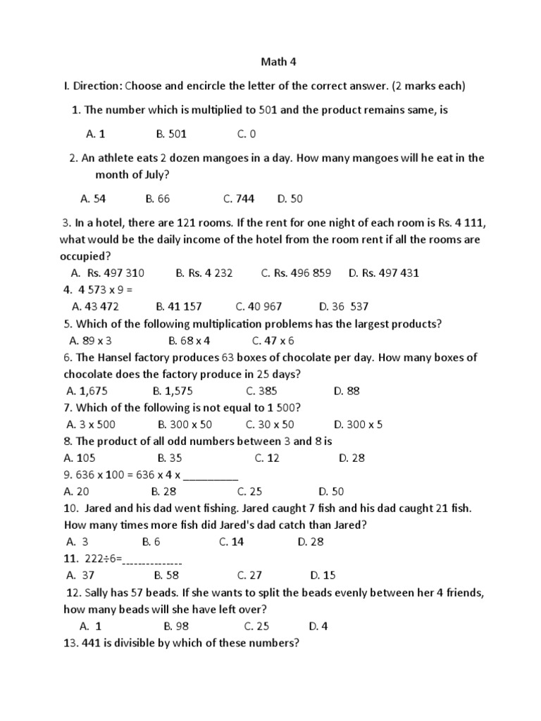 Math 4 Pdf Multiplication Elementary Mathematics