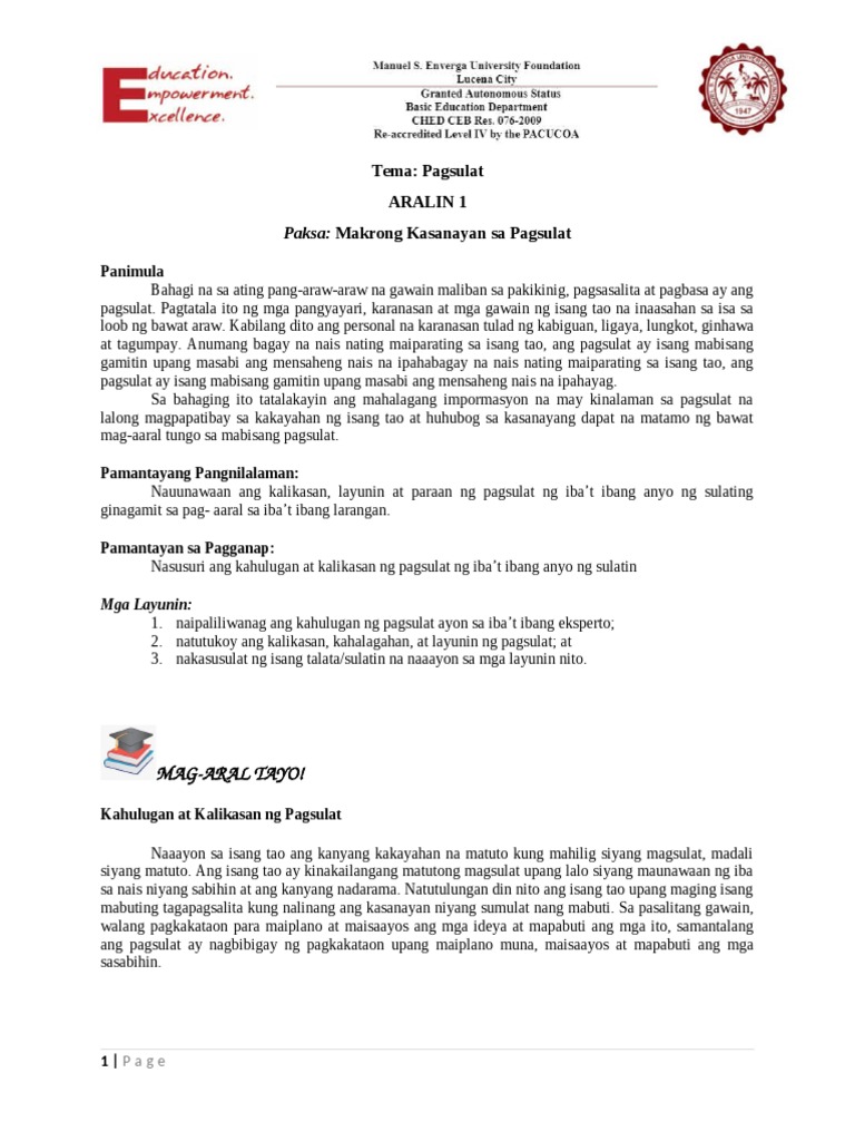 Aralin - 1 (HBA) | PDF