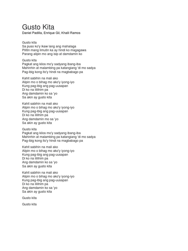 Gusto Kita Lyrics | PDF