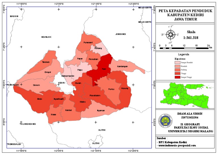 Peta Kepadatan Penduduk Kab. Kediri | PDF