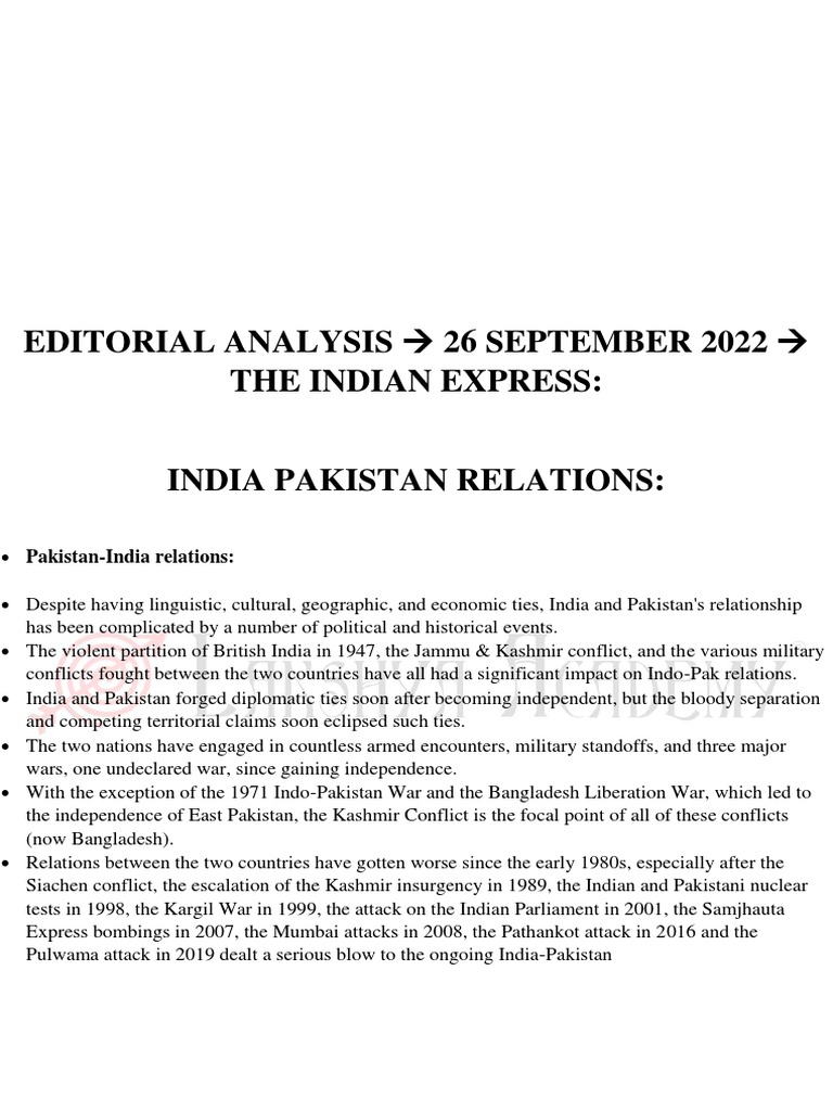 India-Pakistan Relations Overview | PDF | India–Pakistan Relations ...