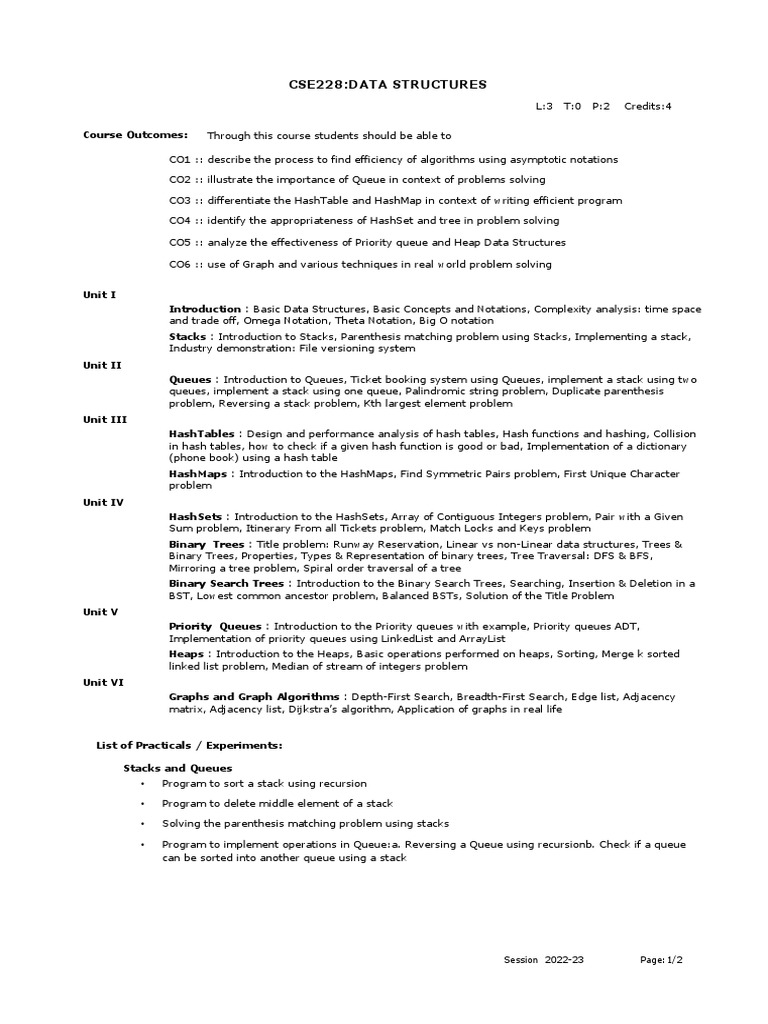 Syllabus | PDF | Computing | Algorithms And Data Structures Syllabus | PDF | Computing | Algorithms And Data Structures