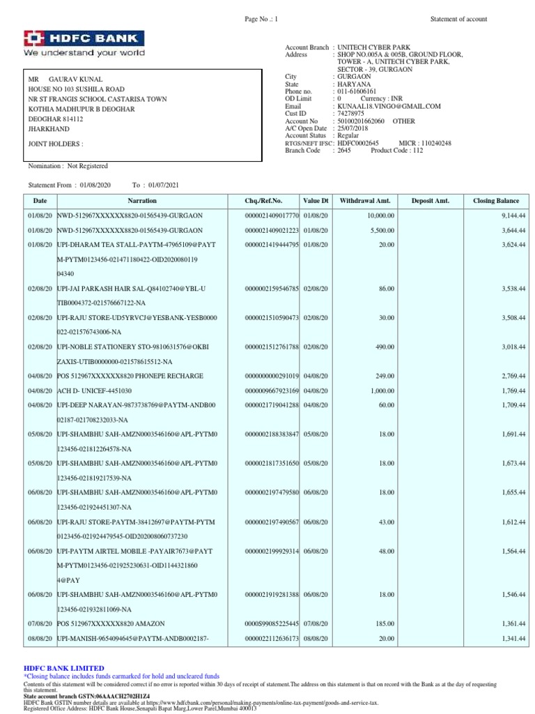 Date Narration Chq./Ref - No. Value DT Withdrawal Amt. Deposit Amt ...