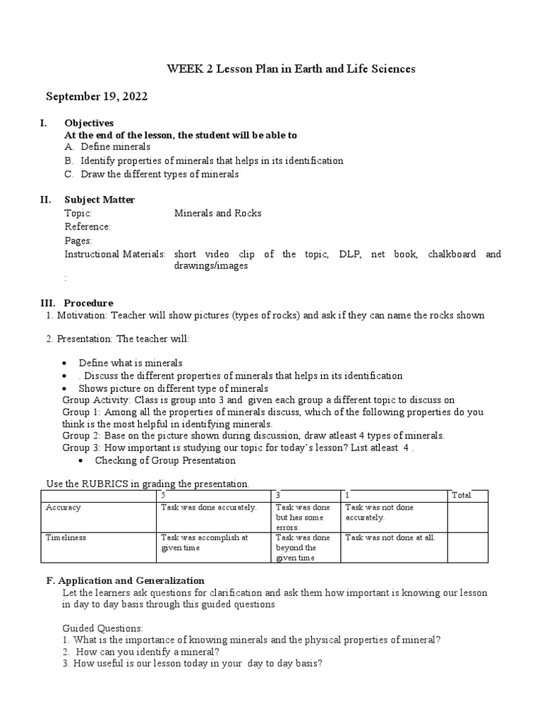 Week 2 Earth Science FINAL | PDF | Rock (Geology) | Lesson Plan