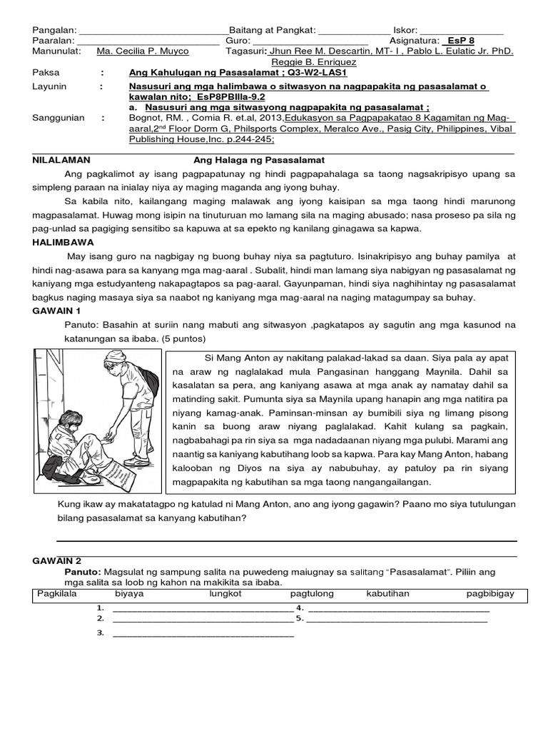 EsP8 QUARTER 3 WEEK 2 LAS 1 | PDF