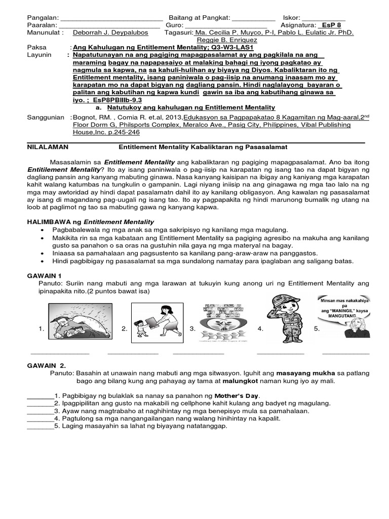 EsP8 QUARTER 3 WEEK 3 LAS 1 | PDF