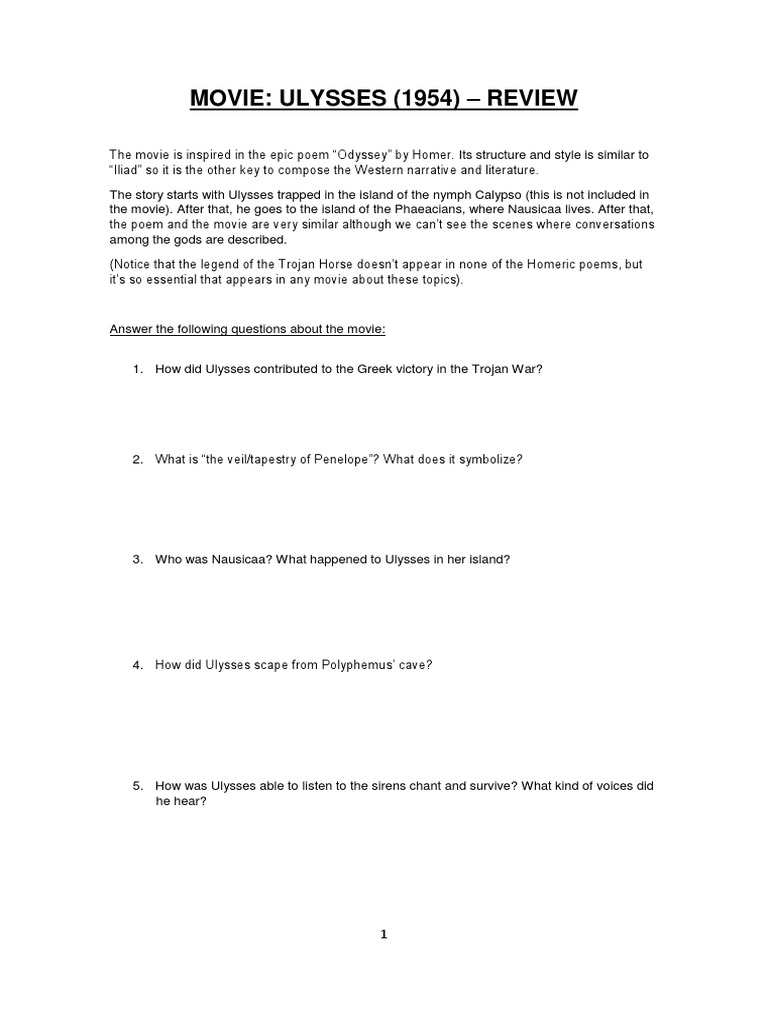 Movie Ulysses 1954 Review The Movie Is Inspired in The | PDF | Odysseus ...