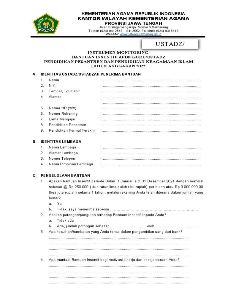 Instrumen Monev Guru - Ustadz | PDF | Bisnis | Pengelolaan Keuangan & Uang