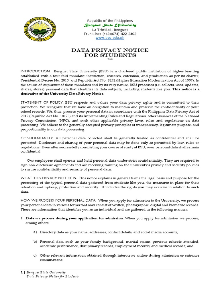 Data Privacy Notice For Students | PDF | Privacy | Information Privacy