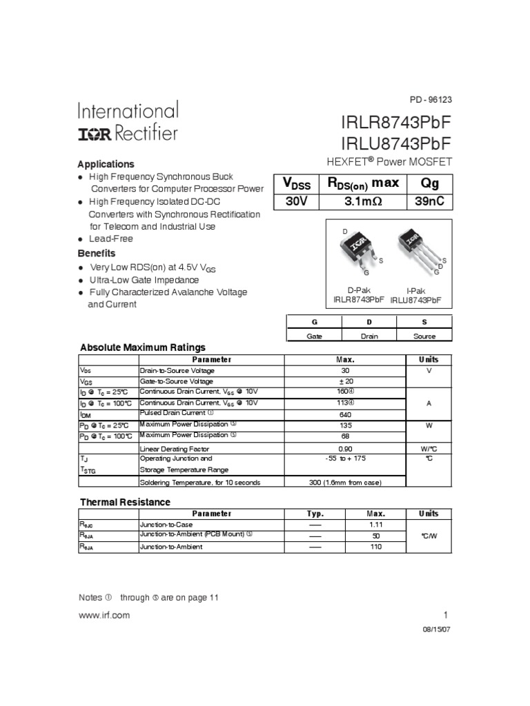 Infineon IRLR8743 DataSheet v01 - 01 EN | PDF | Field Effect Transistor ...