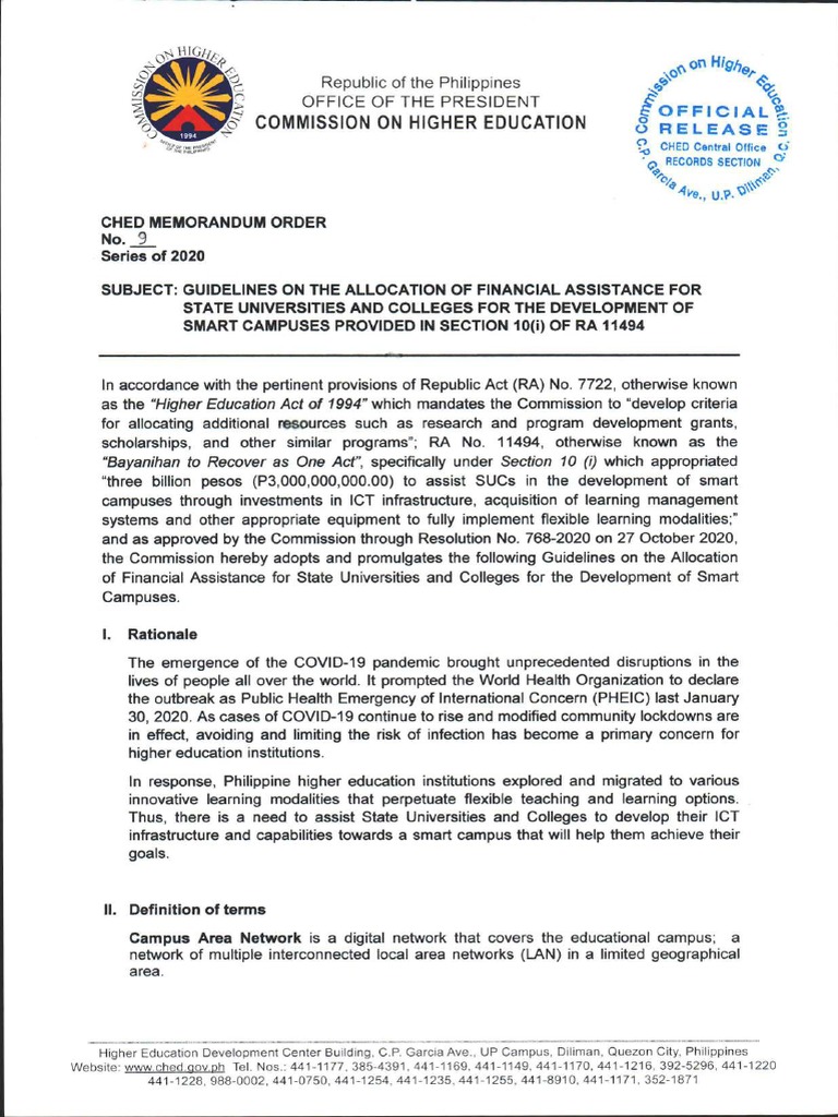 CMO No. 9 S. 2020 Guidelines On The Allocation of Financial Assistance ...