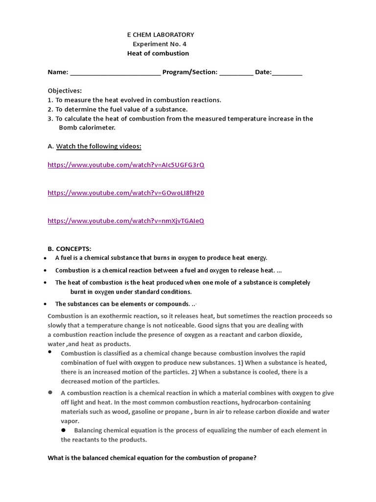 Heat of Combustion Lab Experiment | PDF | Combustion | Chemical Reactions