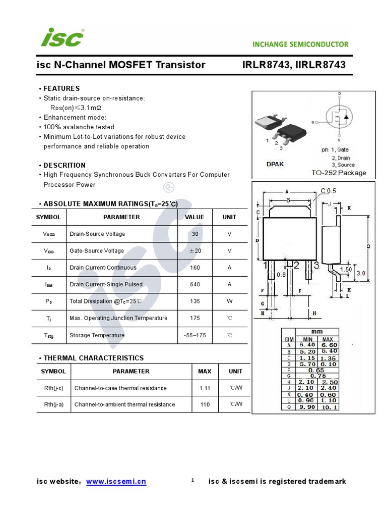 Irlr 8743 | PDF | Field Effect Transistor | Mosfet