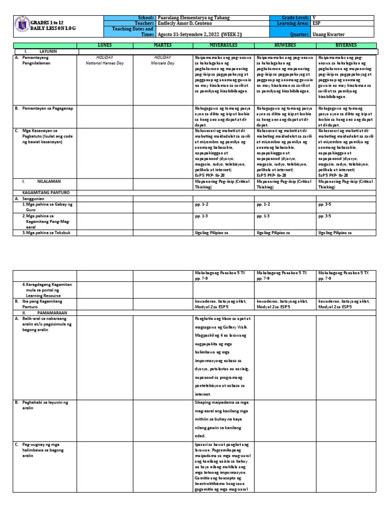 DLL - Esp 5 - Q1 - W2 | PDF