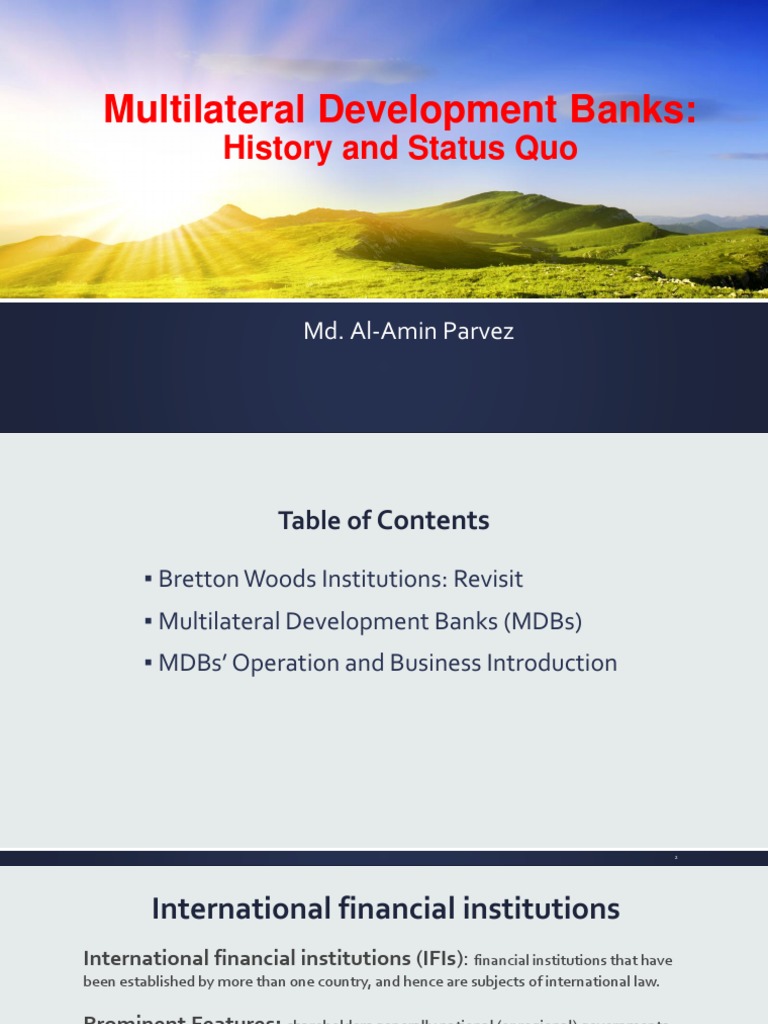 (Multilateral Development Banks: History and Status Quo) Edited ...