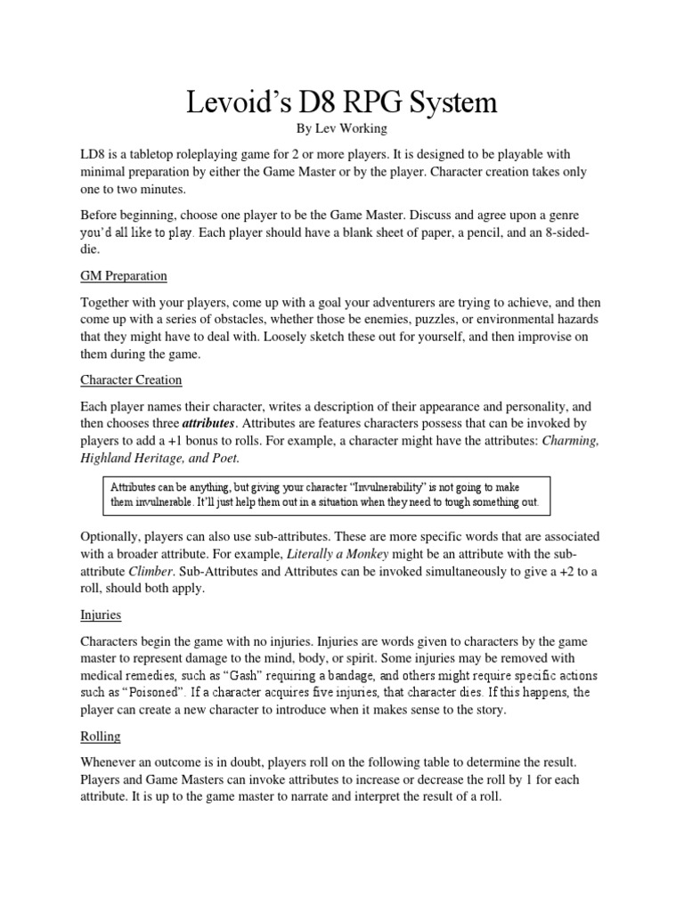 Levoid's D8 RPG System | PDF | Role Playing Games | Tabletop Role Playing Game