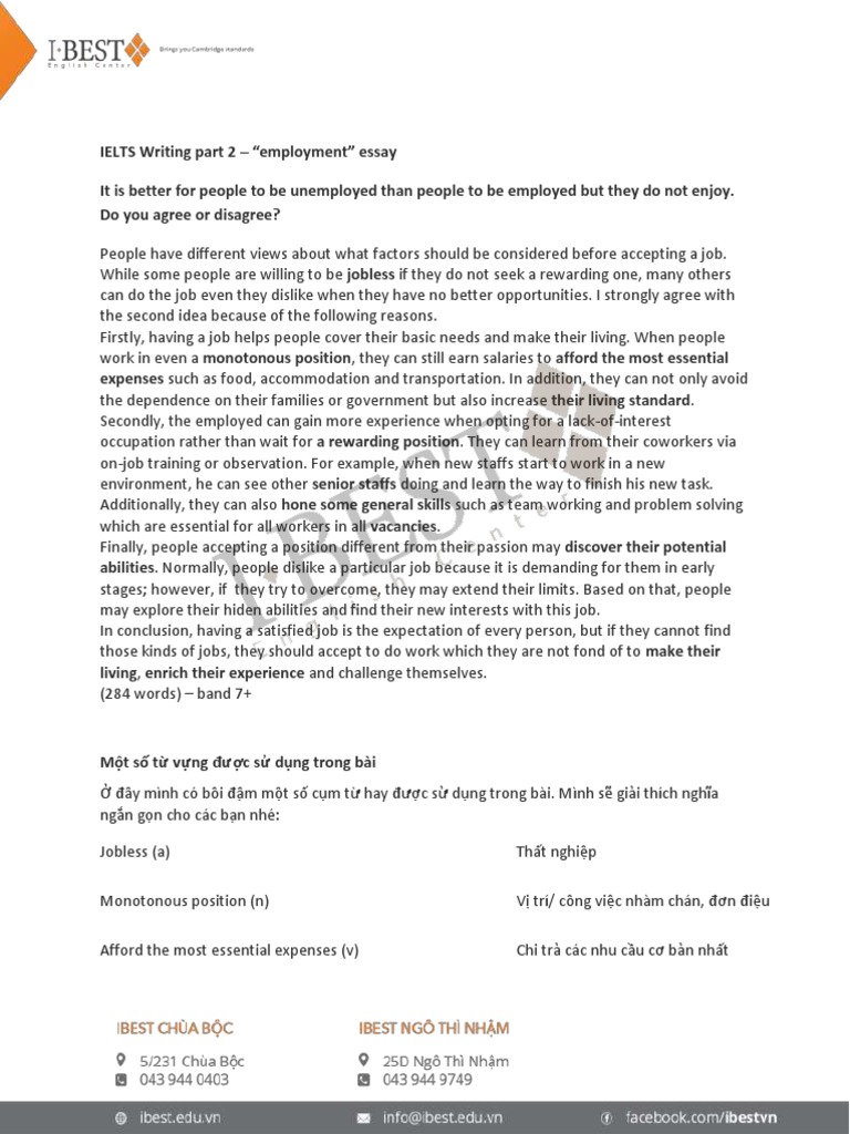 IELTS Writing Part 2 - Employment | PDF | Employment | Behavioural Sciences