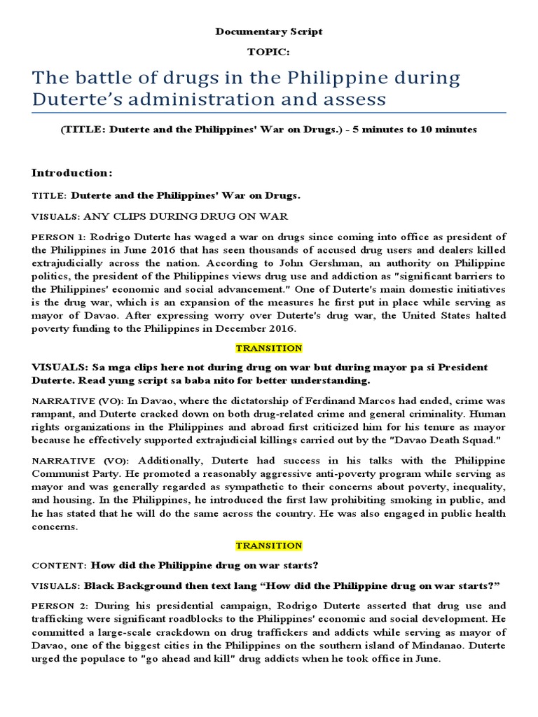 Philippine During Dutertes War On Drugs Documentary Script Not Finished ...