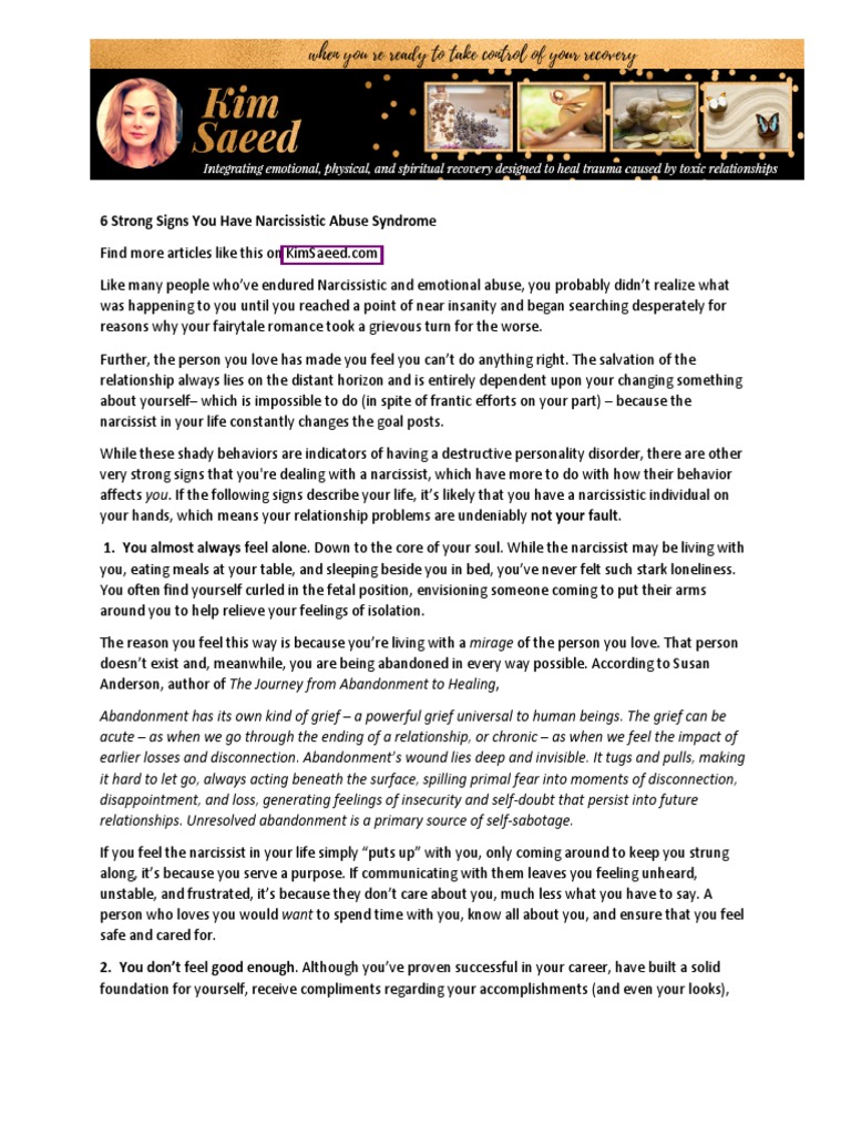 6 Signs You Have Narcissistic Abuse Syndrome PDF | PDF | Narcissism ...