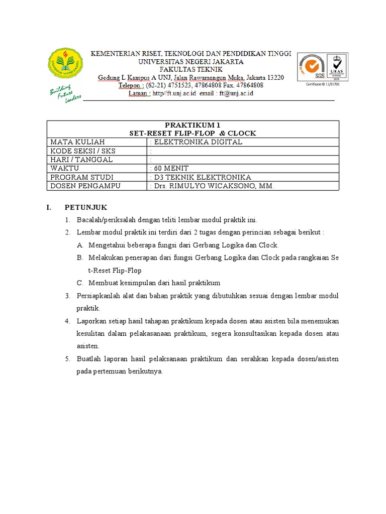 JobSheet 2 SR Flip-Flop Clock | PDF